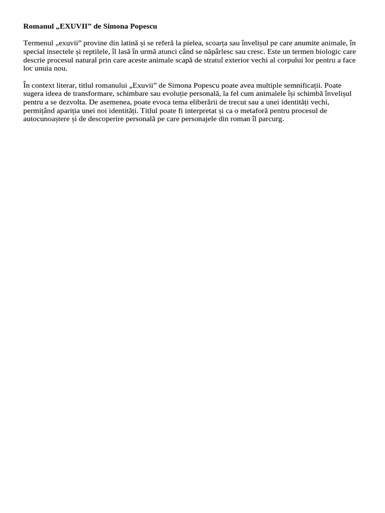 Romanul EXUVII" de Simona Popescu | PDF