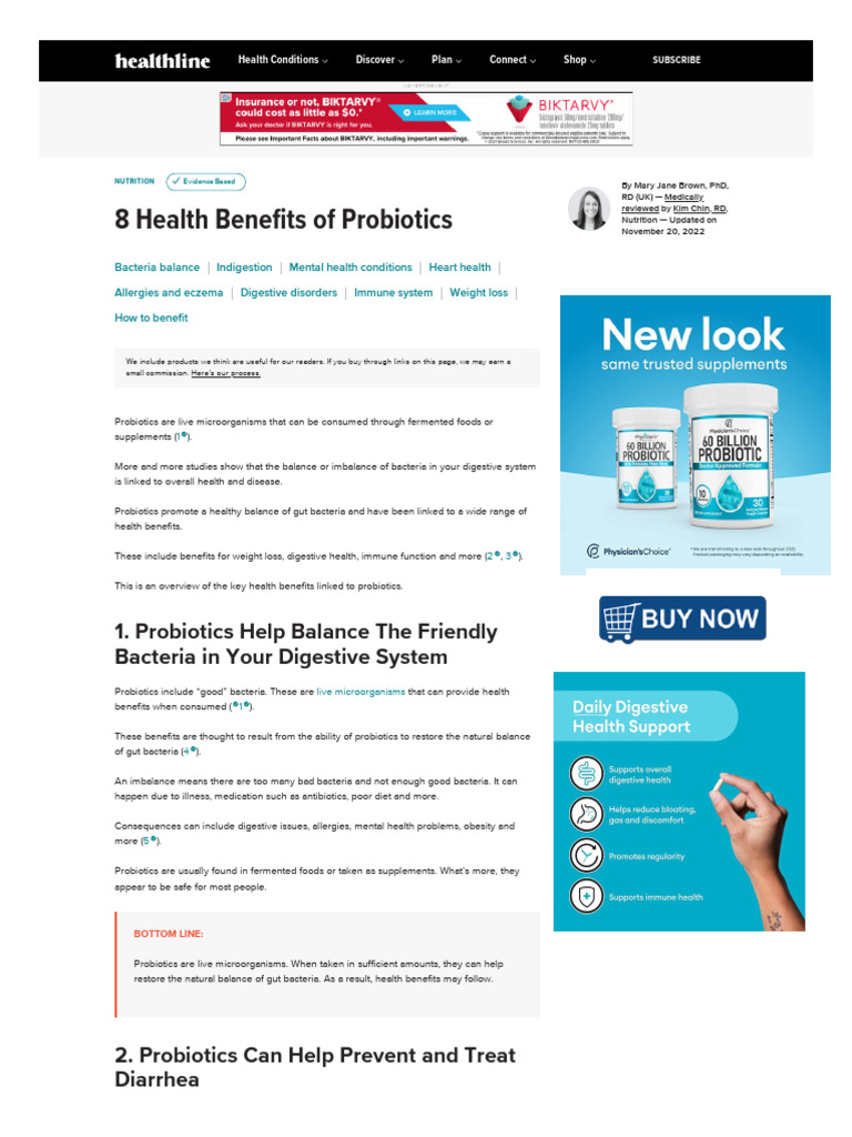 WWW Healthline Com Nutrition 8 Health Benefits of Probiotics | PDF
