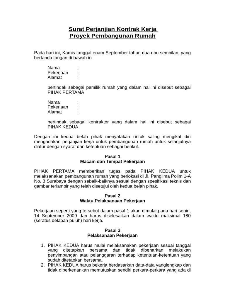 Surat Perjanjian Kontrak Kerja Proyek | PDF