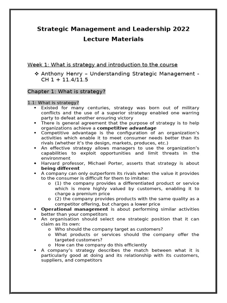 Strategic Management Notes | PDF | Strategic Management | Scenario Planning