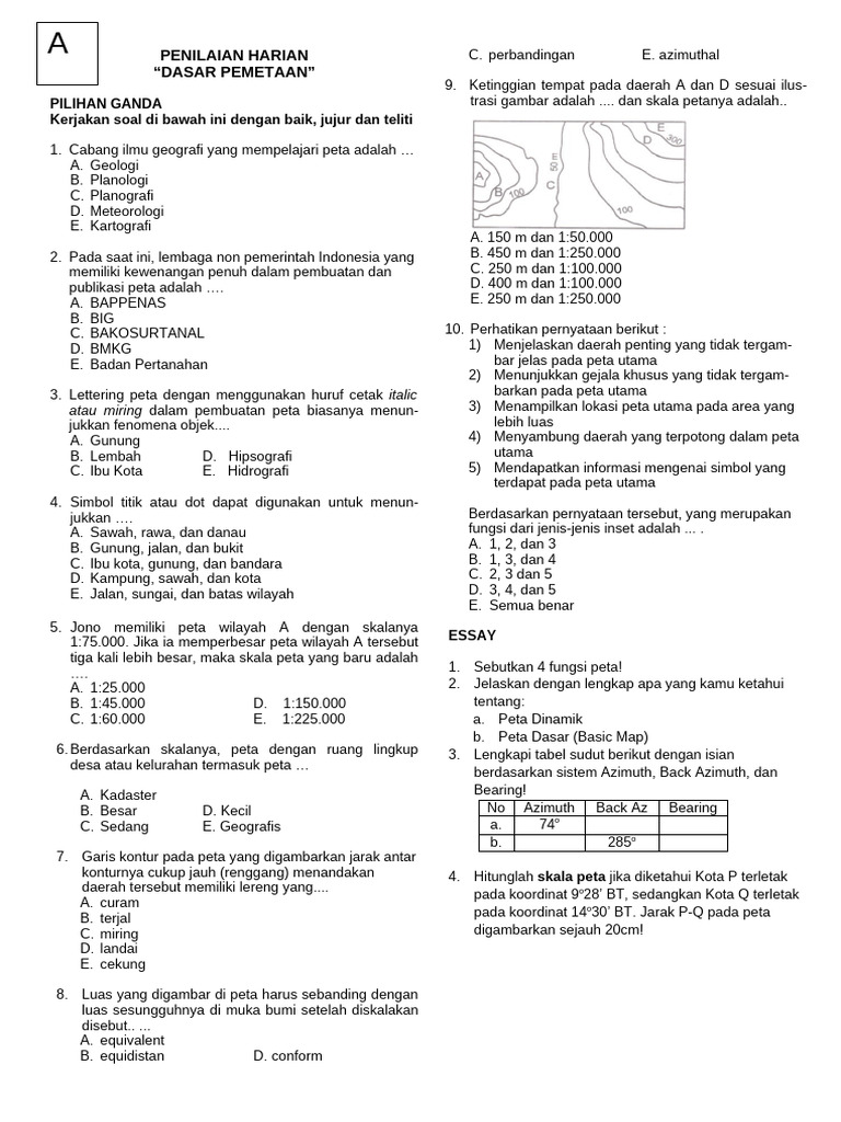 Soal Ulangan Pemetaan A | PDF