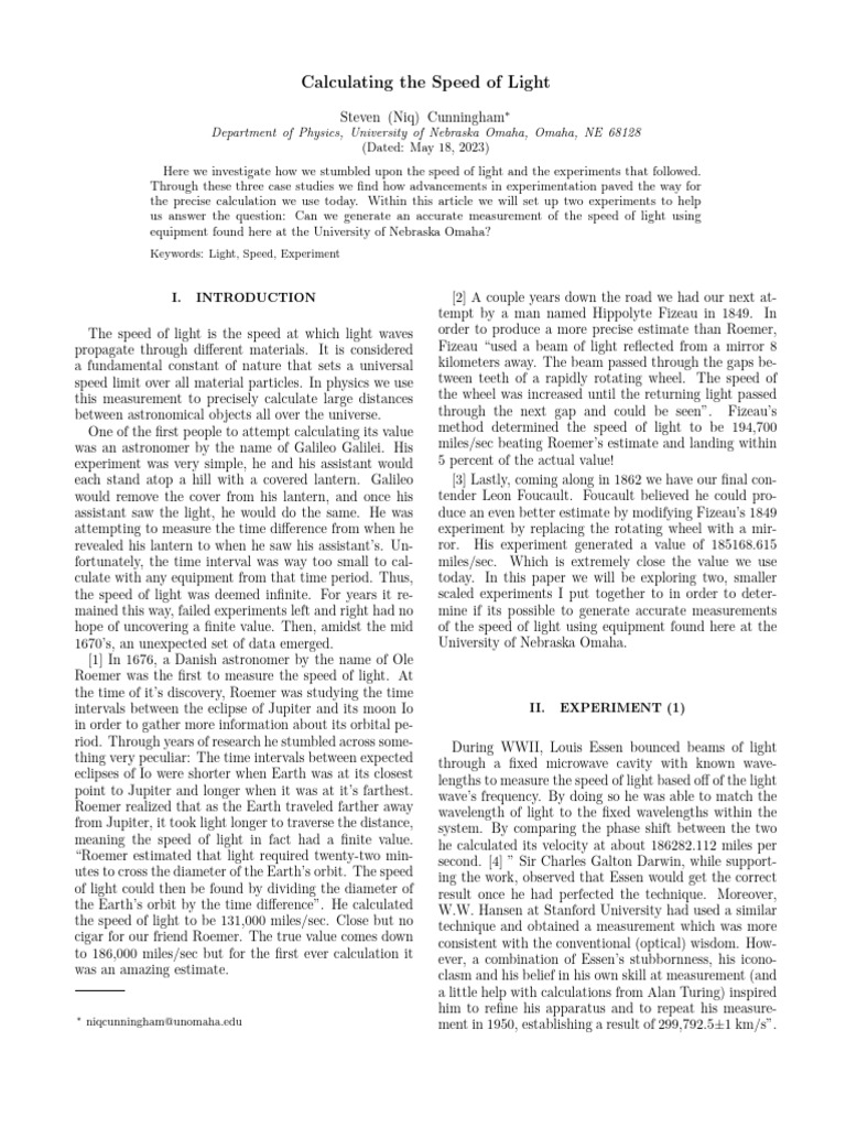 Speed of Light Senior Project Final | PDF