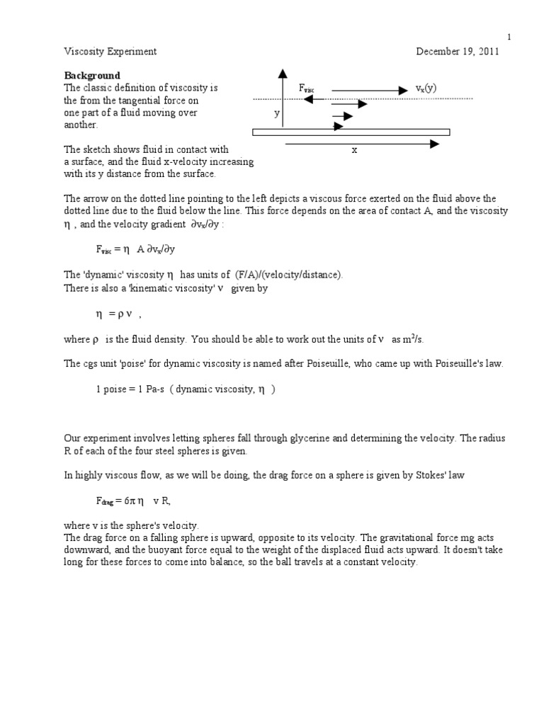 Viscosity Measurement Using Spheres | PDF | Viscosity | Motion (Physics)