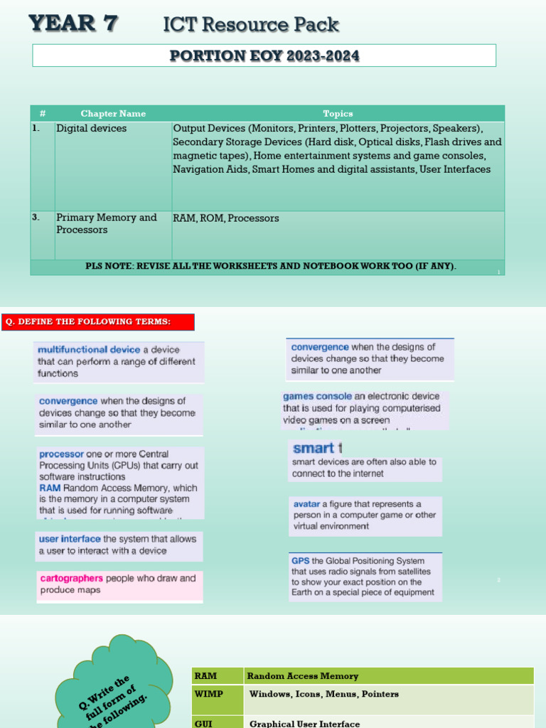 Revision Pack Key YR 7 ICT | PDF