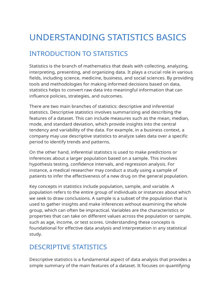 Understanding Statistics Basics | PDF Understanding Statistics Basics | PDF