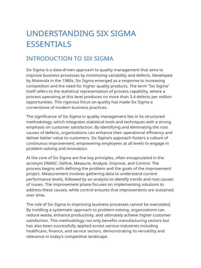 Understanding Six Sigma Essentials | PDF