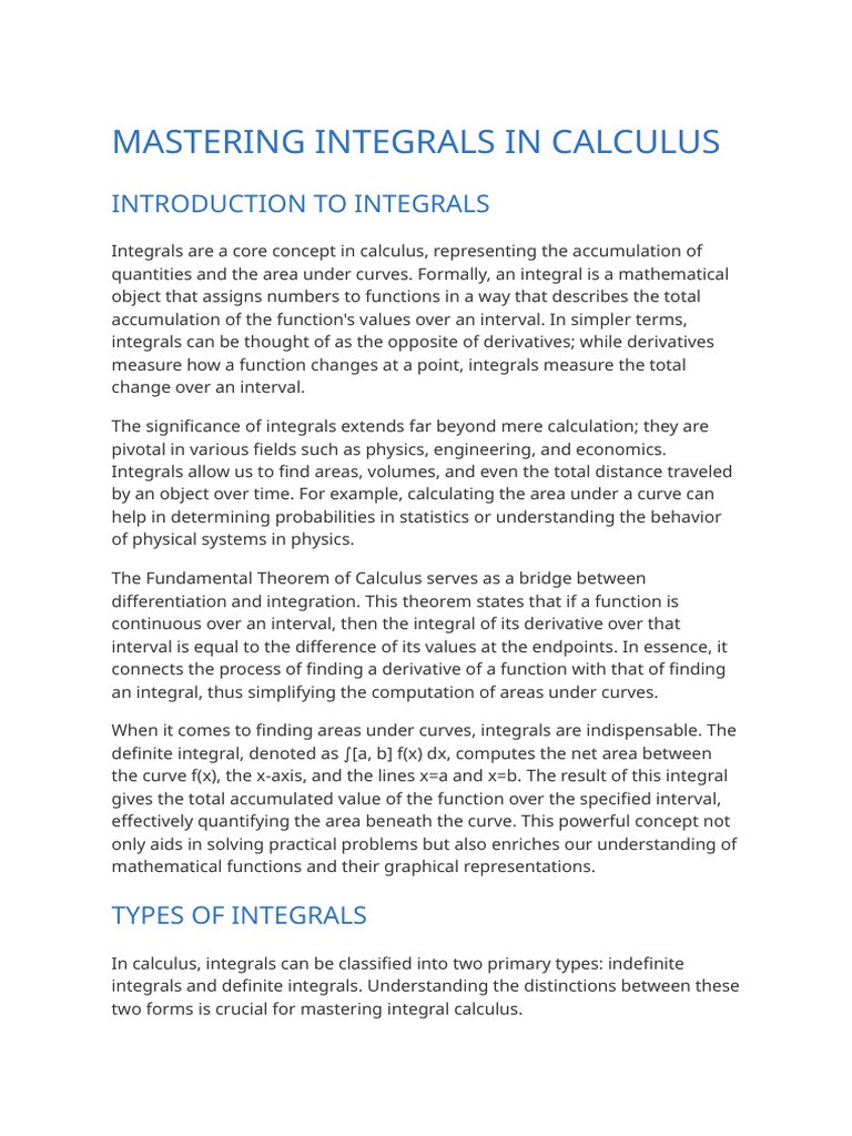Mastering Integrals in Calculus | PDF