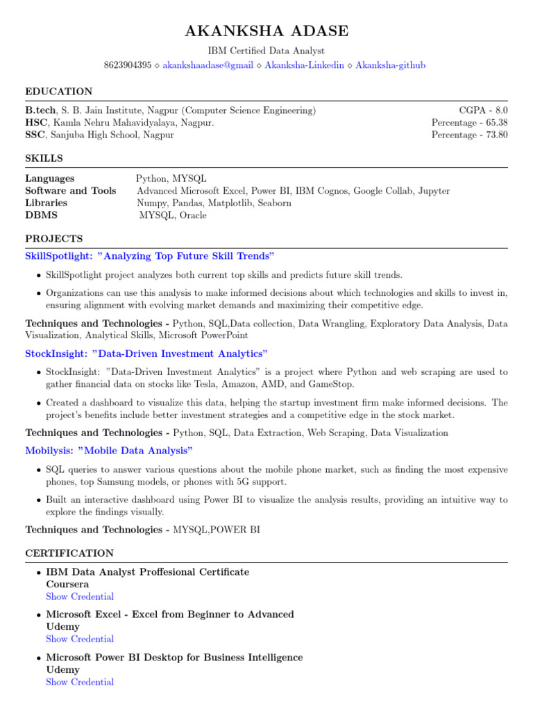 Akanksha Adase Resume Finall PDF | PDF