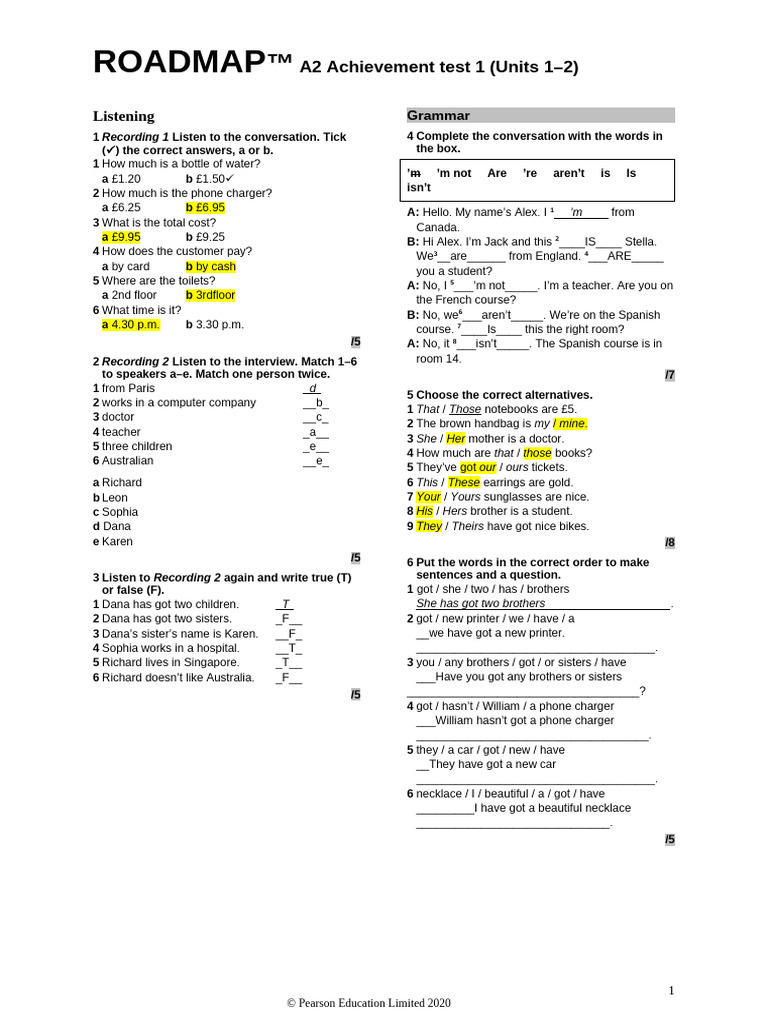 Achievement Test 1 Word | PDF