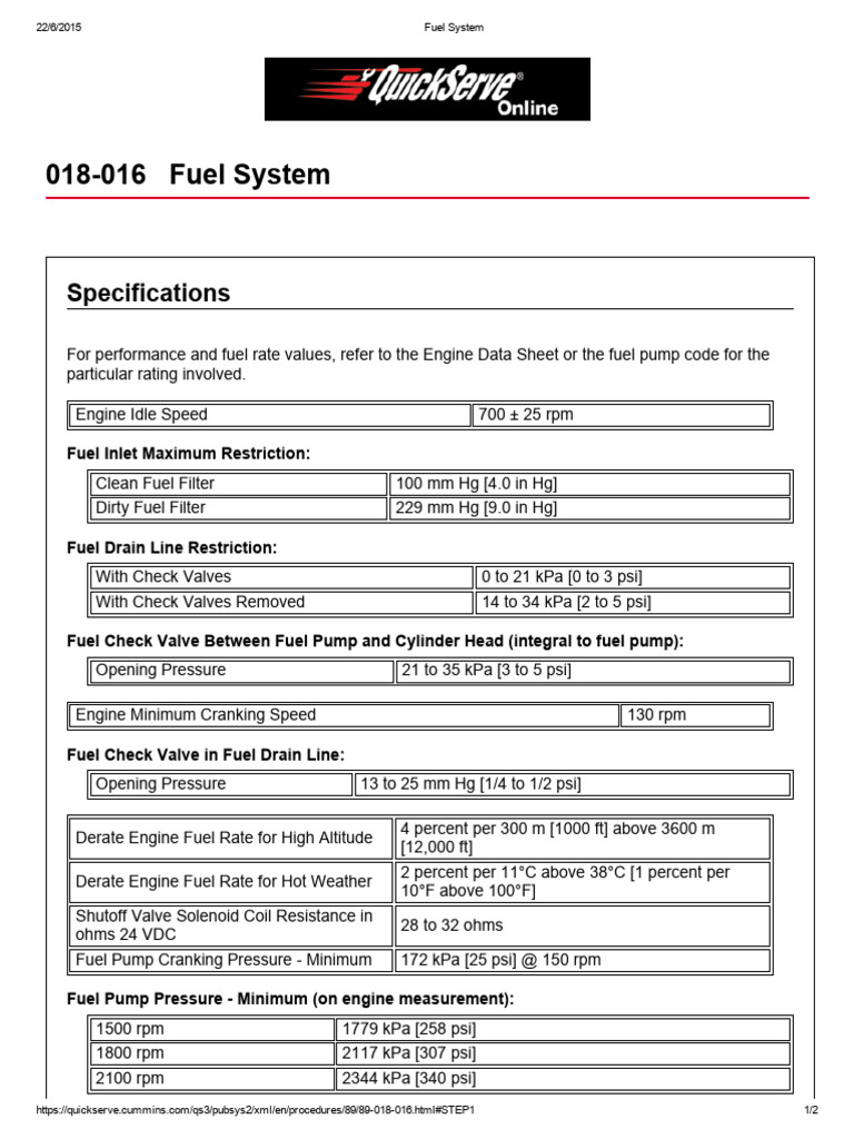 Fuel System Specifications Overview | PDF | Pump | Engines
