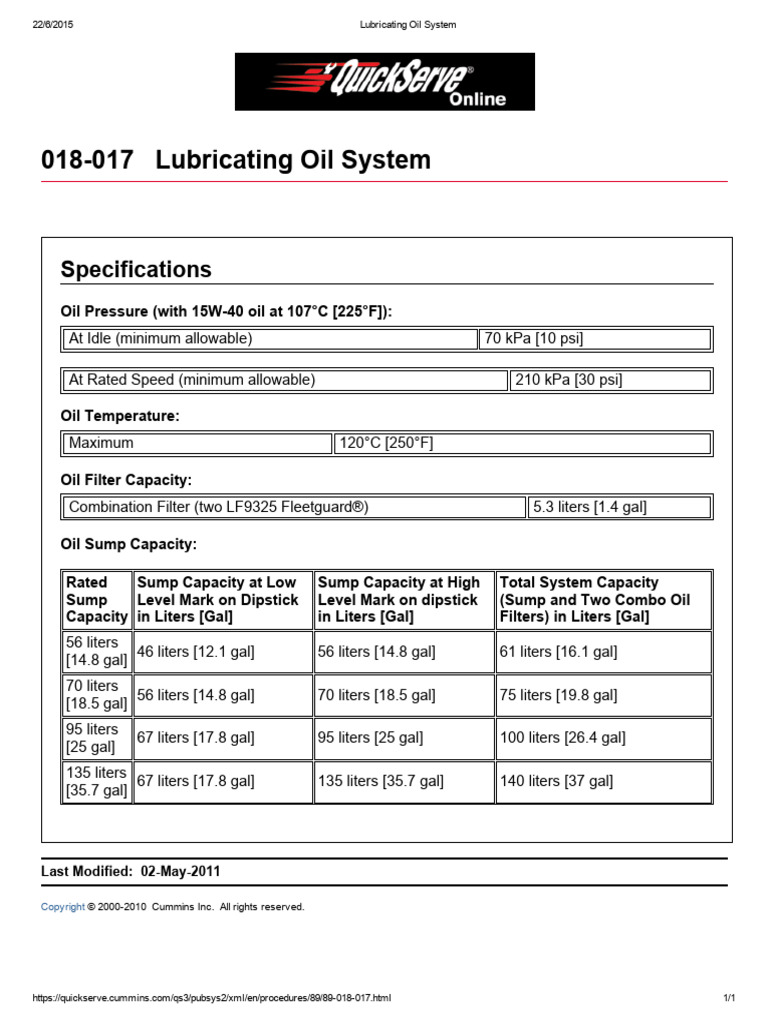 Lubricating Oil System QSK 23 | PDF