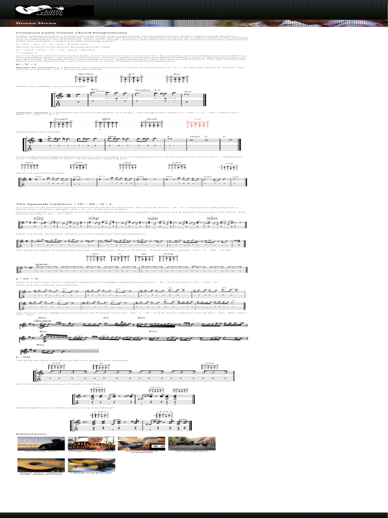 Common Latin Guitar Chord Progressions - Latin Guitar Mastery | PDF