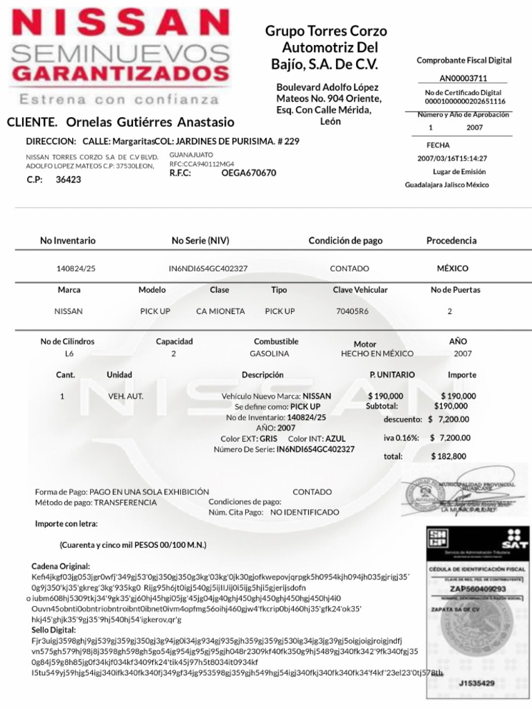 FACTURA NISSAN - PDF - 1 | PDF