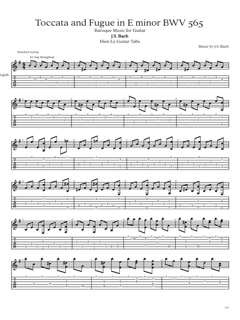Bach - Toccata and Fugue in E Minor BWV 565 (Baroque Music) | PDF ...