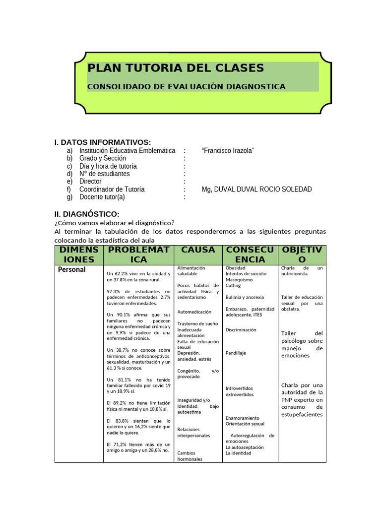 PLAN TUTORIAL DE AULA - 3er Grado. | PDF