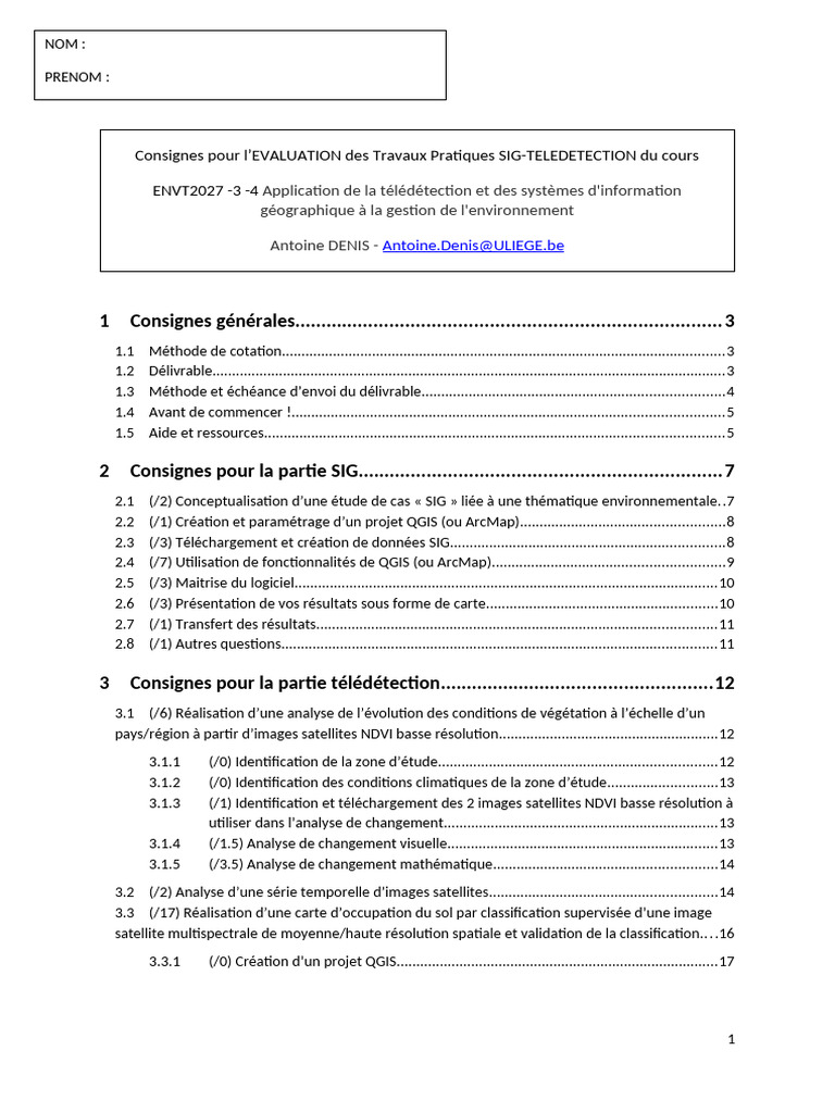 Consignes Evaluation TP Sig Teledetection Envt2027 - 3 - 4 - 2022 - 2023 | PDF