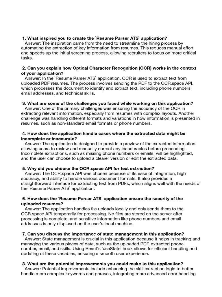 Question Answer ATS Resume Parser | PDF