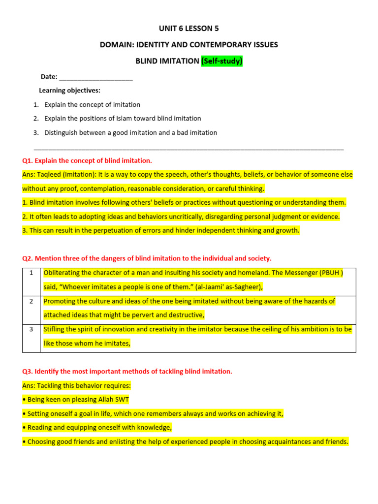 Grade 9-Blind Imitation-Notes | PDF