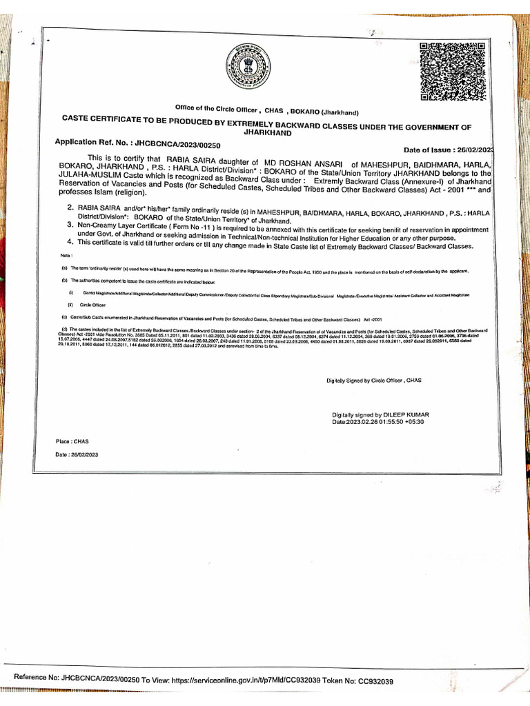 Caste Certificate | PDF