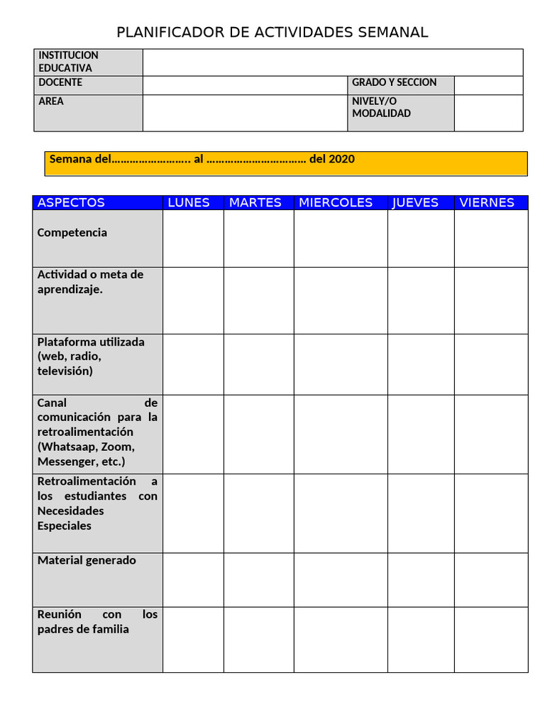 Planificador de Actividades Semanal | PDF