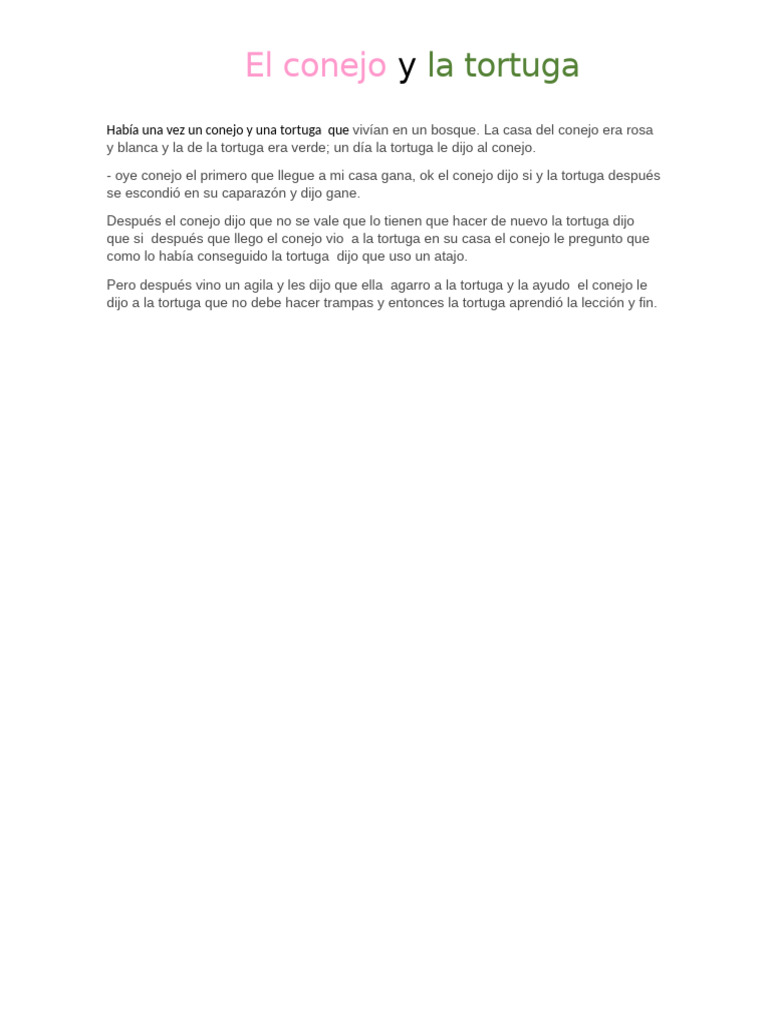 El Conejo y La Tortuga | PDF