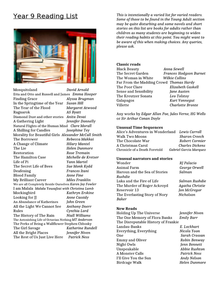 Y9 Reading List | PDF | English Language Literature | Novels