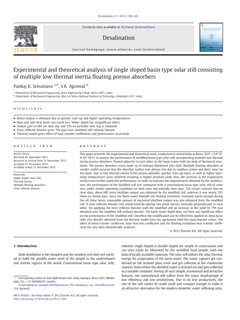 Desalination: Pankaj K. Srivastava, S.K. Agrawal | PDF
