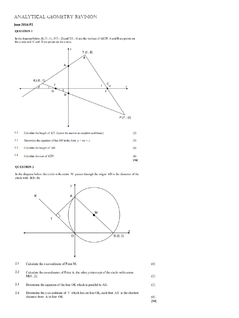 Analytical Geometry Revision | PDF