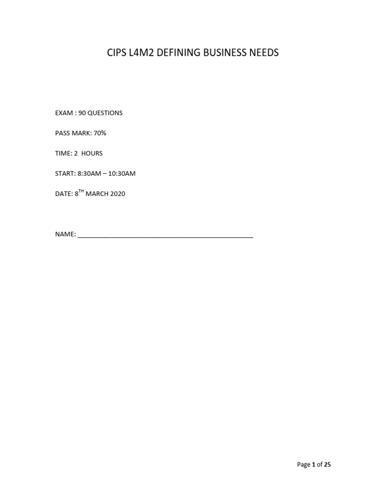 CIPS L4M2 DEFINING BUSINESS NEEDS - Completed | PDF