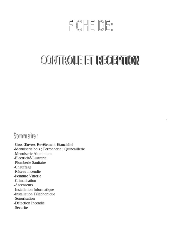 Fiche Controle Et Reception (MTP) | PDF