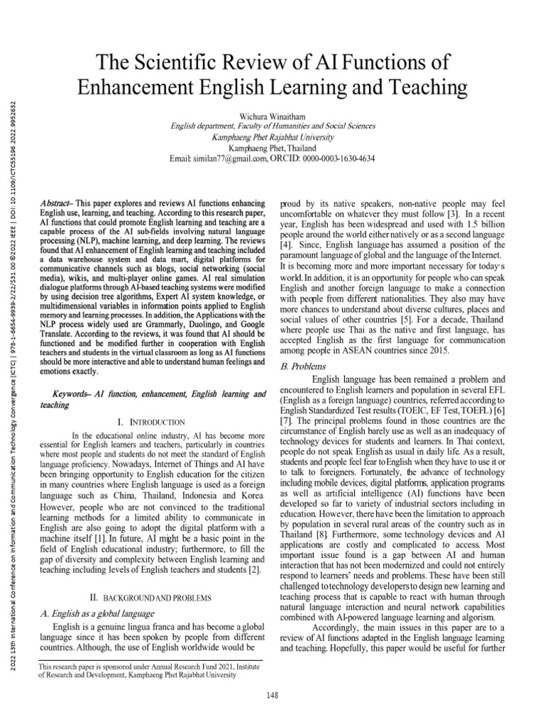 (Second) The Scientific Review of AI Functions of Enhancement English Learning and Teaching | PDF