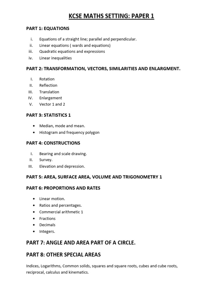 Kcse Maths Setting | PDF