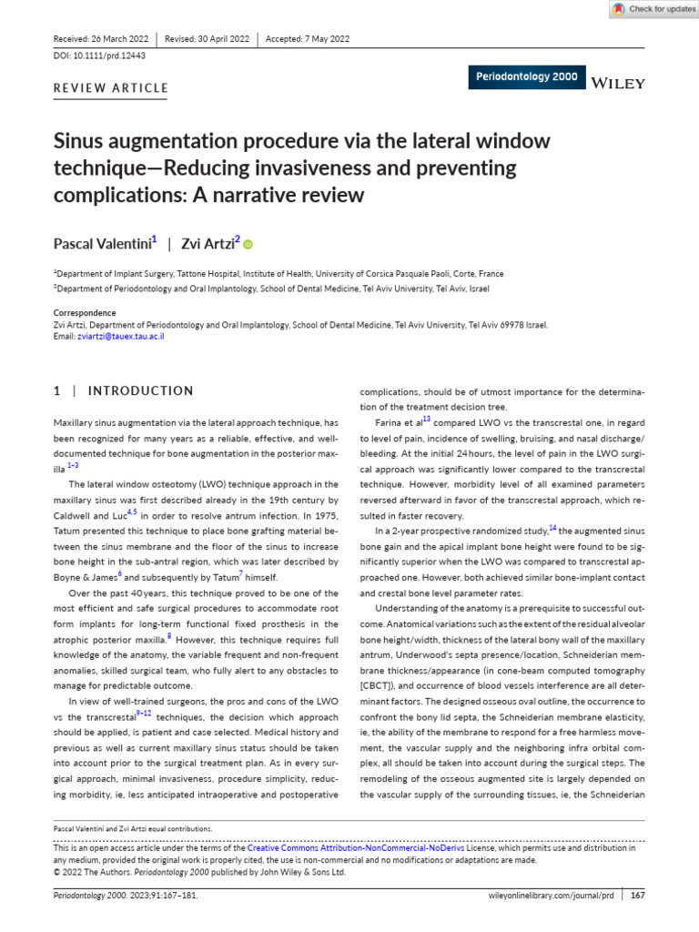 Periodontology 2000 - 2022 - Valentini - Sinus Augmentation Procedure ...