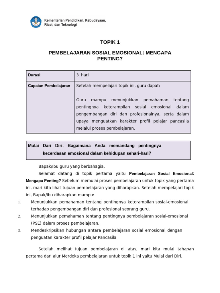 Topik 1 - 1mulai Dari Diri - Pengantar Topik 1 - .Docx (1) Mengapa Penting | PDF