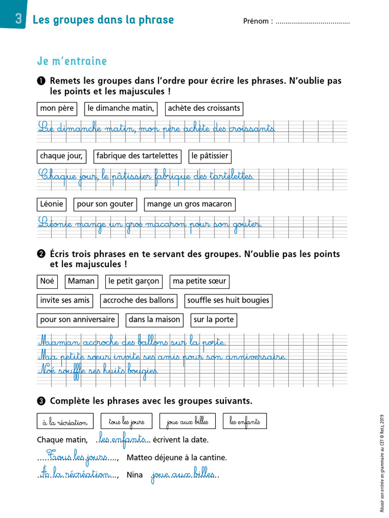 RSEEG CE1 Séquence 3 - Fiche Eleve Corrigée | PDF