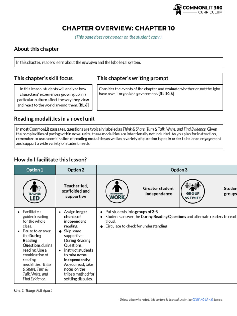 10G Unit 3 Things Fall Apart Chap 10 During Reading Questions TEACHER ...