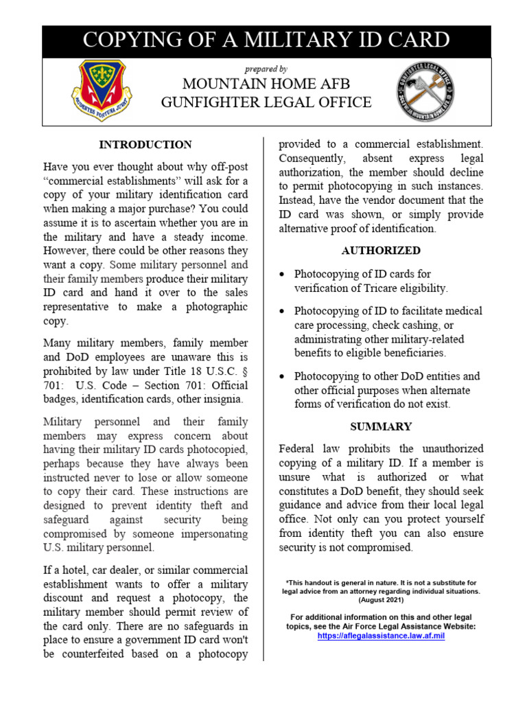 Copying A Military ID | PDF