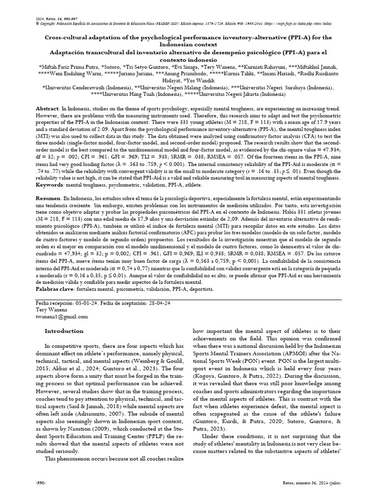 Q2 - Cross-Cultural Adaptation of The Psychological Performance ...