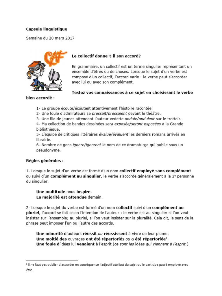 Accord Du Verbe Avec Un Sujet Collectif | PDF