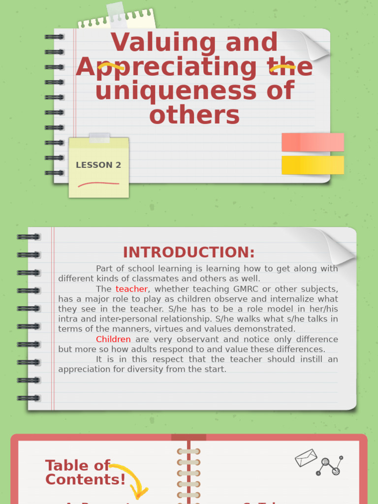 Valuing and Appreciating The Uniqueness of Others | PDF | Teachers ...