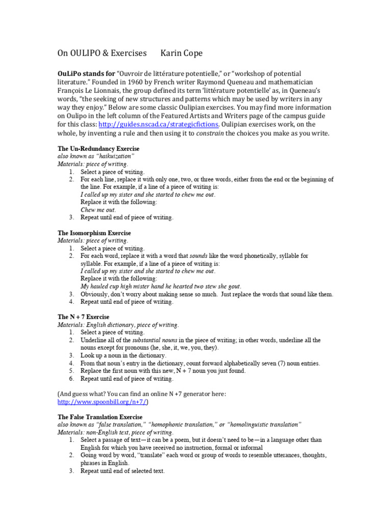 Plunderverse + OULIPO + Poem Starter Poem | PDF