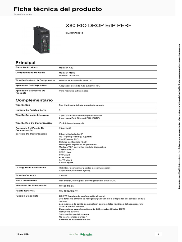 Schneider Electric E S Modicon X80 BMXCRA31210 | PDF