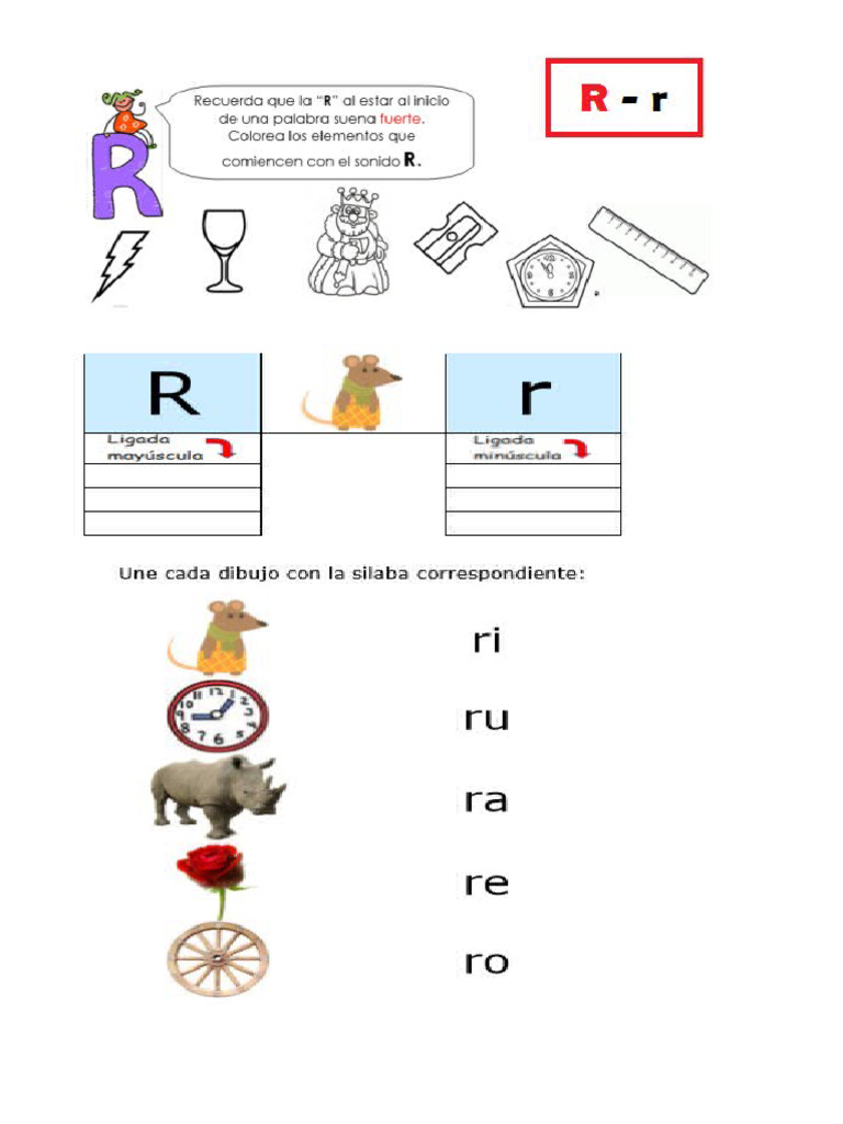 Guia de Lenguaje Letra R Fuerte Inicial 1 | PDF