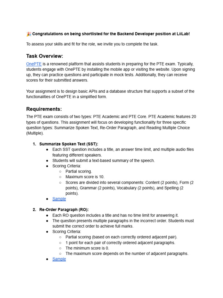 Backend Developer Assignment | PDF