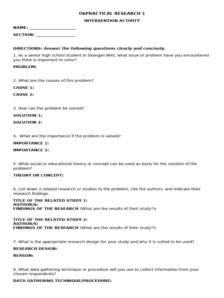 Senior High School Intervention Activity | PDF | Self-Improvement ...