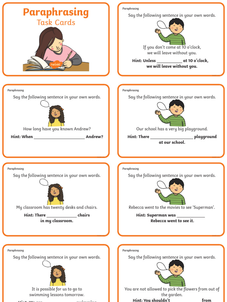 Au L 53598 Paraphrasing Task Cards English - Ver - 3 | PDF