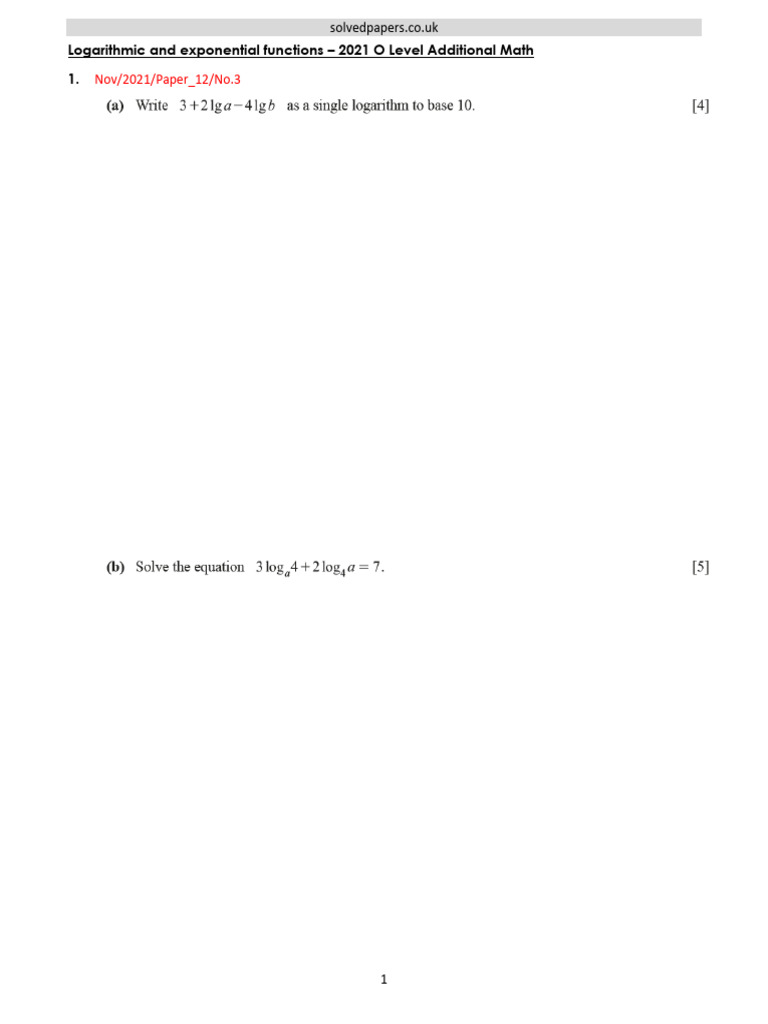 2021 Logarithmic and Exponential Functions O Level 4037 | PDF