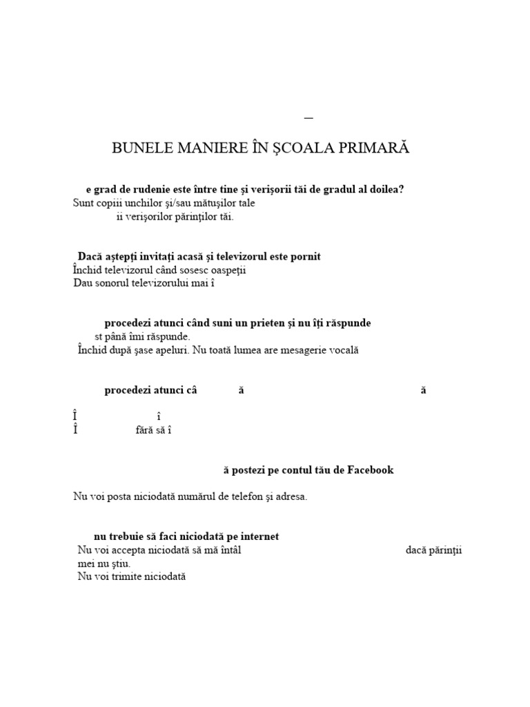 Test - Bunele Maniere in Scoala Primara - CLS Ii-Iv | PDF