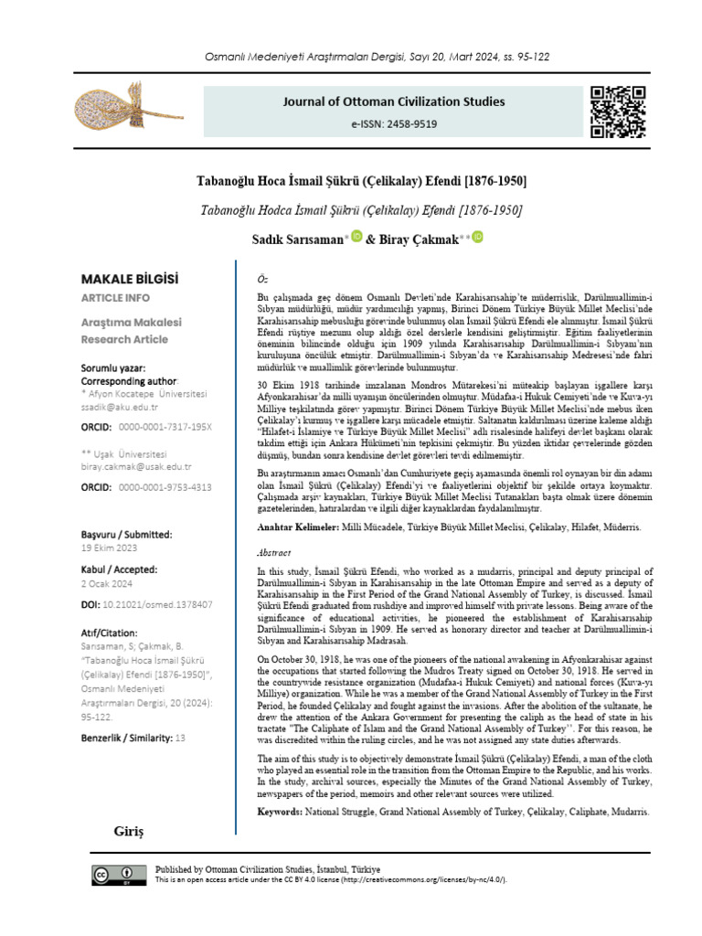 Tabanoglu Hoca Ismail Sukru Celikalay Ef | PDF
