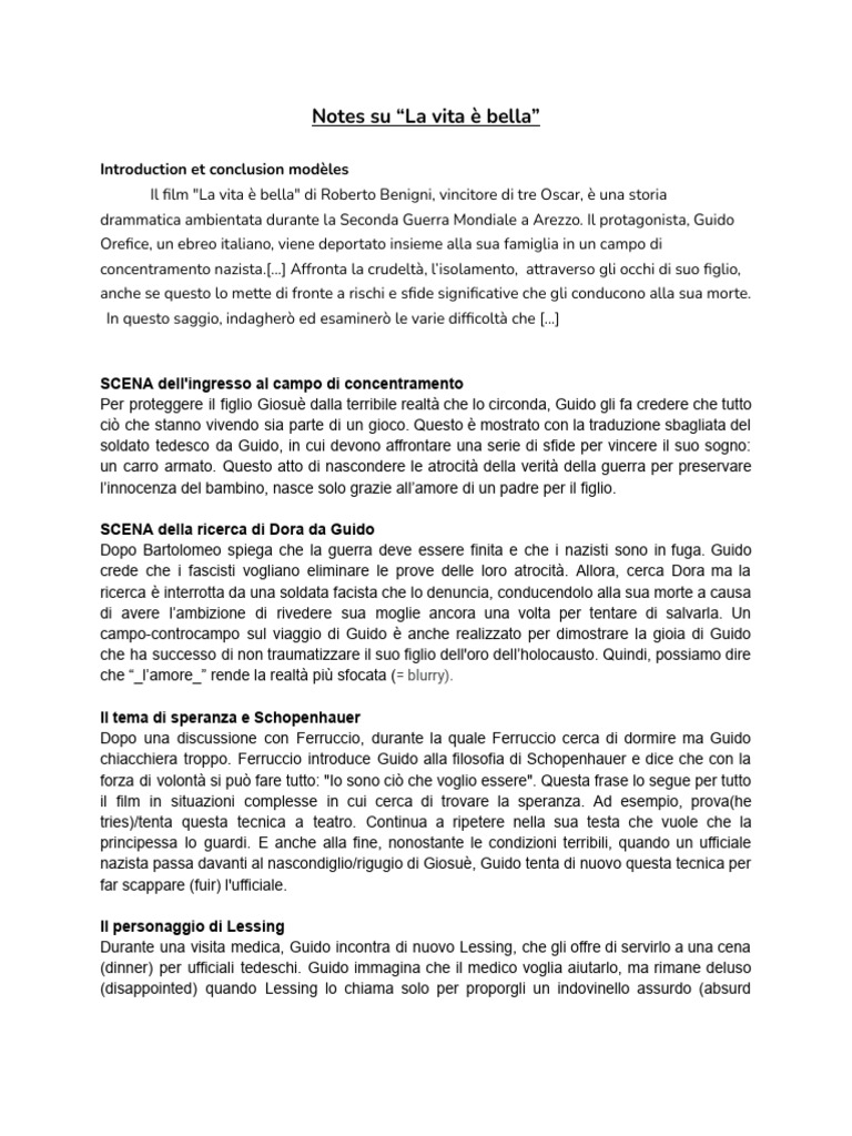 "La Vita È Bella" Notes Finale | PDF